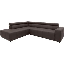 Ecksofa DOMO collection, B:275cm H:80cm T:228cm, braun, Echtleder, Wohnzimmer, Sofas, "Brandon L-Form, auch in Leder", inklusive Kopfteilverstellung,