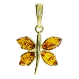 OSTSEE-SCHMUCK Damen Kettenanh&auml;nger "- Schmetterling - Silber 925/000, vergoldet - Bernstein", Silber 925 (Sterlingsilber), gelb, Silber 925