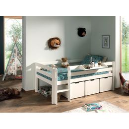 Spielbett Vipack, B:104,9cm H:83cm L:207,6cm, wei&szlig;, Kinderzimmer, Betten, "Pino, Kiefer massiv, mit Rolllattenrost, 3 Rollboxen, Made in Europe",