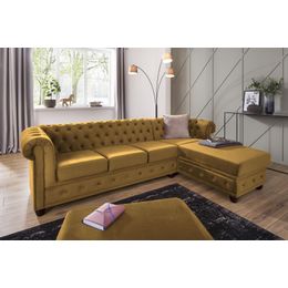 Chesterfield-Sofa Home Affaire, B:255cm H:72cm T:171cm, gelb, Sofas, "New Castle L-Form", hochwertige Knopfheftung in Chesterfield-Design, B/T/H: