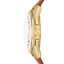 Emporio Armani Herren Chronographcognac, goldfarben, Armbanduhren, Quarzuhr, Armbanduhr, Herrenuhr, Lederarmband, analog, Tag
