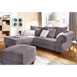 Ecksofa Home Affaire, B:260cm H:90cm T:190cm, grau, Samtcord »Ribbon« (88% Polyester 12% Polyacryl);Luxus-Microfaser (100% Polyester), Wohnzimmer,