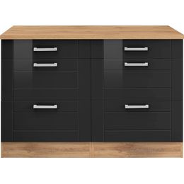 Unterschrank KOCHSTATION, B:120cm H:85cm T:60cm, schwarz, Holzwerkstoff, K&uuml;che, Schr&auml;nke, "KS-Tinnum", 120 cm breit, Metallgriffe, MDF Fronten, mit 2