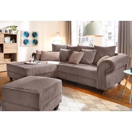 Ecksofa Home Affaire, B:260cm H:90cm T:190cm, braun, Samtcord »Ribbon« (88% Polyester 12% Polyacryl);Luxus-Microfaser (100% Polyester), Wohnzimmer,