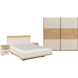 Schlafzimmer-Set Rauch, beige, Holzwerkstoff, Schlafzimmermöbel-Sets, "Komplettschlafzimmer Schlafzimmer Schlafzimmermöbel SAJO", optional mit