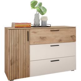 Kombikommode Schlafkontor, B:125cm H:82,6cm T:40cm, beige, Melamin, Schlafzimmer, Sideboards, "Daria mit 3 Schubk&auml;sten und Rillenoptik"