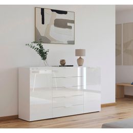 Schubkastenkommode Rauch, B:180cm H:100cm T:42cm, wei&szlig;, Holzwerkstoff, Sideboards, "Kommode T&uuml;rkommode Sideboard Kombikommode FLIPP mit Glasfront",