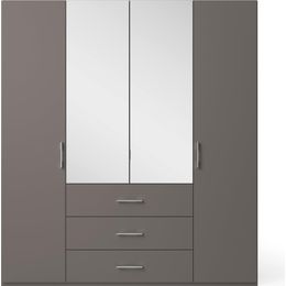 Dreht&uuml;renschrank, B:201cm H:223cm T:60cm, grau, SET ONE BY Musterring, Holzwerkstoff, Schr&auml;nke, "Henderson", mit Spiegel und 3 Schubladen, inkl.