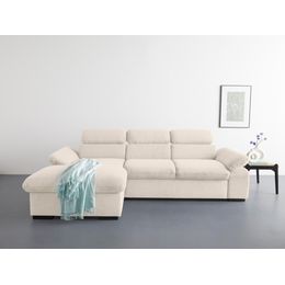 Ecksofa COTTA, B:250cm H:73cm T:165cm, beige, 90% Polyester, 10% Polyamid, Wohnzimmer, Sofas, "Lola L-Form mit Kopfteilfunktion & Hocker", wahlweise