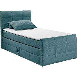 Boxspringbett, B:103cm L:220cm, blau, ED EXCITING DESIGN, 92% Polyester, 8% Nylon, Jugendzimmer, Komplettbetten, "Bolivia", harte Seite mit