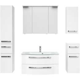Badmöbel-Set SAPHIR, weiß, Holzwerkstoff, Kastenmöbel-Sets, "Serie 4005, vormontiert, Glaswaschbecken, Spiegelschrank", Badezimmer-Set mit