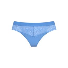 s.Oliver Damen String "Clemence", Gr. 32, blau, Spitze, Obermaterial: 87% Polyamid, 13% Elasthan, Unterhosen, mit modischem Bund und graphischer