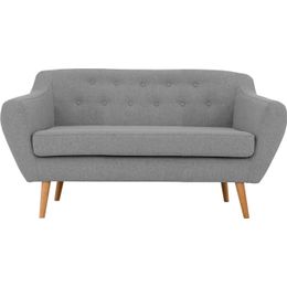2-Sitzer Home Affaire, B:128cm H:78cm T:73cm, grau, Leder Belfast (echtes Rindsleder), Sofas, "Renne", mit Heftung im Rücken im skandinavischem Stil