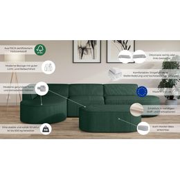 Ecksofa OTTO HOME, B:343cm H:72cm T:159cm, beige, 100% Polyester, Wohnzimmer, Sofas, "EIVIND Designer Sofa mit Ottomane rechts/links, B/T/H: