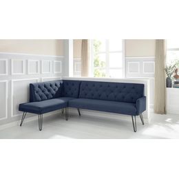Eckbank, B:158cm H:90cm T:236cm, blau, exxpo - SOFA FASHION, 100% Polyester, Esszimmer, Sitzb&auml;nke, "Doppio, Chesterfield Optik, komfortabel und