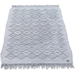 Badematte Tom Tailor HOME, H:6mm, grau, Baumwolle, Badematten, "Vintage Wash", Badteppich, Uni Farben, Rauten Muster, mit Fransen, reine Baumwolle