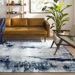 Teppich LIVABLISS, B:200cm H:11mm L:275cm, blau, Kunstfaser, Wohnzimmer, Teppiche, "HELSINKI", Designerteppich in Marmor Optik, Kurzflor
