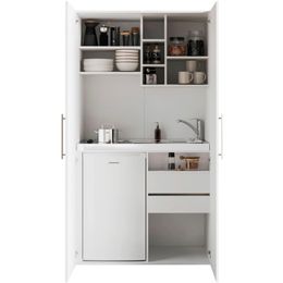 Pantryk&uuml;che respekta, B:104cm H:193cm T:67cm, wei&szlig;, Komplettk&uuml;chen-Sets, "Peter, mit Duo Kochfeld, wahlweise mit Mikrowelle, Korpus Wei&szlig;", Breite 104