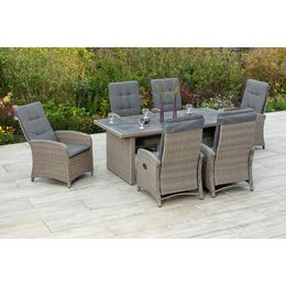 Garten-Essgruppe Merxx, B:70cm H:105cm T:64cm, beige, Aluminium, Kunststoff, Sitzmöbel-Sets, "Atrani", 6 Hochlehner mit Kissen, Tisch