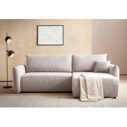 Ecksofa Home Affaire, B:257cm H:88cm T:177cm, beige, Wohnzimmer, Sofas, "MAVAS Schlafsofa mit Bettkasten, L-Form", ca.257/127cm (Liegefläche 212/145