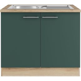Sp&uuml;lenschrank Optifit, B:100cm H:84,8cm T:60cm, gr&uuml;n, K&uuml;che, Schr&auml;nke, "Bella", Breite 100 cm, mit Edelstahl-Einbausp&uuml;le