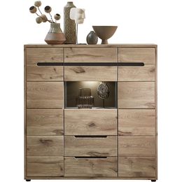 Highboard Innostyle, B:125cm H:128cm T:38cm, braun, Dekorfolie, MDF, Spanplatte, Wohnzimmer, Sideboards, "BELLANO", Viking Oak Nature