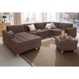 Wohnlandschaft Home Affaire, B:333cm H:80cm T:199cm, braun, Struktur fein (100% Polyester);Chenille (100% Polyester);NaturLEDER (echtes Rindsleder)