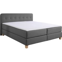 Boxspringbett Home Affaire, B:213cm L:227cm, grau, Struktur fein (100% Polyester);Samtstoff (100% Polyester), Komplettbetten, "Fargo", in &Uuml;berl&auml;nge