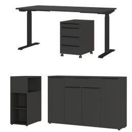 B&uuml;rom&ouml;bel-Set Germania, grau, Metall, Spanplatte, Arbeitsm&ouml;bel-Sets, "Mailand", inkl. Schreibtisch, Rollcontainer, Raumteiler und Sideboard