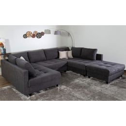 Wohnlandschaft Collection AB, B:298cm H:44cm T:184cm, grau, 100%Polyester, Sofas, "Toni U-Form, B: 298 cm", mit Hocker & 3 Zierkissen, Federkern