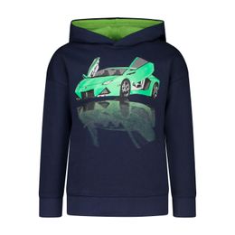 SALT & PEPPER SALT AND PEPPER Jungen Kapuzensweatshirt "Green Car", blau, Gr. 104, bedruckt, 70% Baumwolle, 30% Polyester, Sweatshirts, mit großem Rennwagen-Motiv