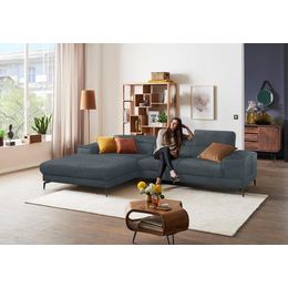 Ecksofa W.Schillig, B:303cm H:70cm T:193cm, blau, Chenille-Flachgewebe R66 (85% Polyester, 15% Nylon), Wohnzimmer, Sofas, "Piedroo, Designsofa mit