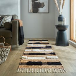 Teppich FLAIR RUGS, B:60cm H:22mm L:230cm, grau, Jute, Wolle, Wohnzimmer, Teppiche, "Medina Blocks, mit abstrakten Linien", aus Jute/-und