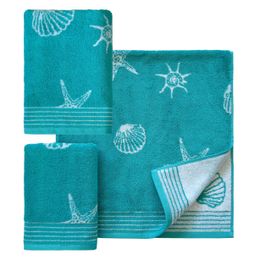 Handtuch Set Dyckhoff, blau, Walkfrottee, Obermaterial: 100% Baumwolle, Handtuch-Sets, "Seashell", mit Muschelmuster; 2 Handt&uuml;cher (50x100cm), 1