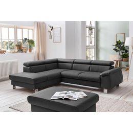 Ecksofa COTTA, B:249cm H:72cm T:100cm, schwarz, Microfaser PRIMABELLE (100% Polyester);Kunstleder SOFTLUX;Feinstruktur (100% Polyester);Kunstleder