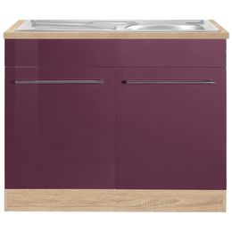 Sp&uuml;lenschrank KOCHSTATION, B:100cm H:85cm T:60cm, lila, K&uuml;che, Schr&auml;nke, "KS-Eton", Breite 100 cm