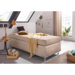 Boxspringbett, B:122cm L:201cm, beige, Westfalia Schlafkomfort, Microvelours (100% Polyester), Komplettbetten, "Holland", ohne Kopfteil, frei im Raum