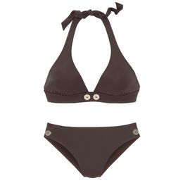Vivance Damen Triangel-Bikini, braun, Gr. 34, unifarben, Polyamid, Bikini-Sets, mit goldfarbenen Zierkn&ouml;pfen