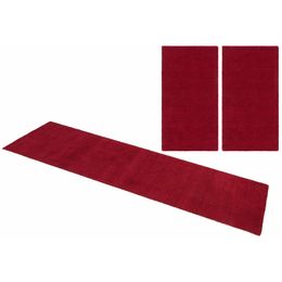 Bettumrandung Theko, H:14mm, rot, Obermaterial: 100% Wolle, Schlafzimmer, Bettumrandungen, "Gabbeh Uni, Handweb Teppich, meliert, reine Wolle",