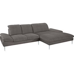 Ecksofa W.Schillig, B:310cm H:87cm T:185cm, grau, Chenille-Flachgewebe R66 (85% Polyester, 15% Nylon);Longlife Xtra-Leder Z59: Glattleder mit
