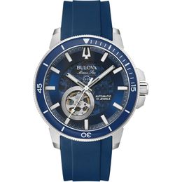 Bulova Herren Automatikuhr "Marine Star Automatic", blau, Armbanduhren, Armbanduhr, Herrenuhr, Silikonarmband, wasserdicht bis 20 bar