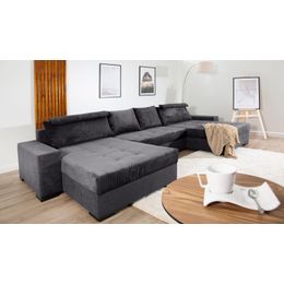 Wohnlandschaft Collection AB, B:352cm H:41cm T:161cm, schwarz, 100%Polyester, Sofas, "Josy XXXL-Relax U-Form, B: 352 cm", mit Bettfunktion,