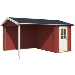 Gartenhaus Lasita Maja, rot, Holzwerkstoff, Gartenh&auml;user, "Wibo, Schwedenrot", mit Anbau