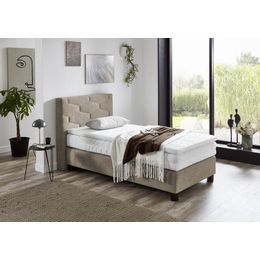 Boxspringbett, B:105cm L:210cm, beige, Westfalia Schlafkomfort, Bezug: 100% Polyester, Komplettbetten, wahlweise mit Topper