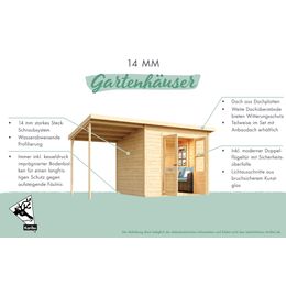 Gartenhaus Karibu, grau, Holzwerkstoff, Gartenh&auml;user, "&raquo;Merseburg 2&laquo; vorvergraut mit Anbaudach", aus Fichtenholz, farbig lasiert
