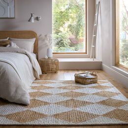 Teppich FLAIR RUGS, B:120cm H:5mm L:170cm, beige, Baumwolle, Jute, Wohnzimmer, Teppiche, "Effie Diamond", handgekn&uuml;pft