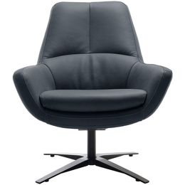 Drehsessel BETYPE, B:81cm H:92cm T:83cm, blau, 100% Echtleder, Wohnzimmer, Sessel, "Be Organic Standard Back, Loungesessel", in elegantem Design mit