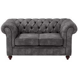 Chesterfield-Sofa Home Affaire, B:150cm H:74cm T:89cm, grau, Struktur (100% Polyester), Sofas, "Chesterfield 2-Sitzer B/T/H: 150/89/74 cm", mit