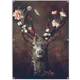 Poster Reinders, B:100cm H:140cm T:0,1cm, braun, Leinwand, Bilder, "Hirsch", leichtes und wasserfestes Gartenposter f&uuml;r den Au&szlig;eneinsatz