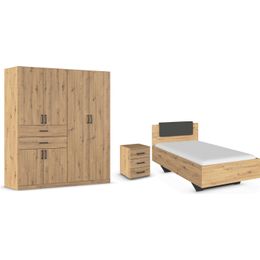 Schlafzimmer-Set Rauch, schwarz, Holzwerkstoff, Schlafzimmermöbel-Sets, "Komplettzimmer Komplettschlafzimmer Schlafzimmer-Set (3-St.) MAIKA", Schrank